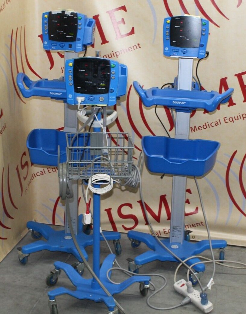 Lot of 3 GE Carescape Dinamap V100 Vital Signs Monitor on Carts – JS ...