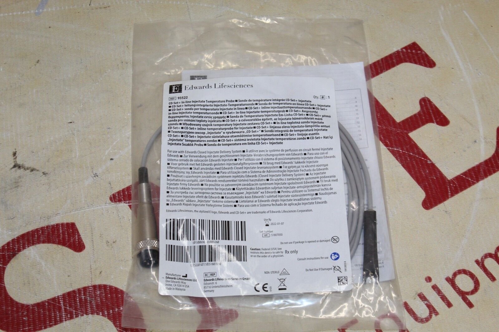 EDWARDS LIFESCIENCES Ref: 93522 CO-SET IN-LINE INJECTATE TEMPERATURE P ...