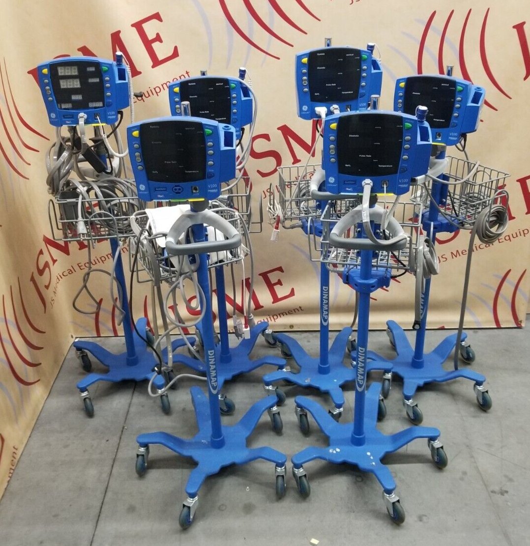 Lot of 6 GE Carescape Dinamap V100 Vital Signs Monitor on Rolling Stan ...